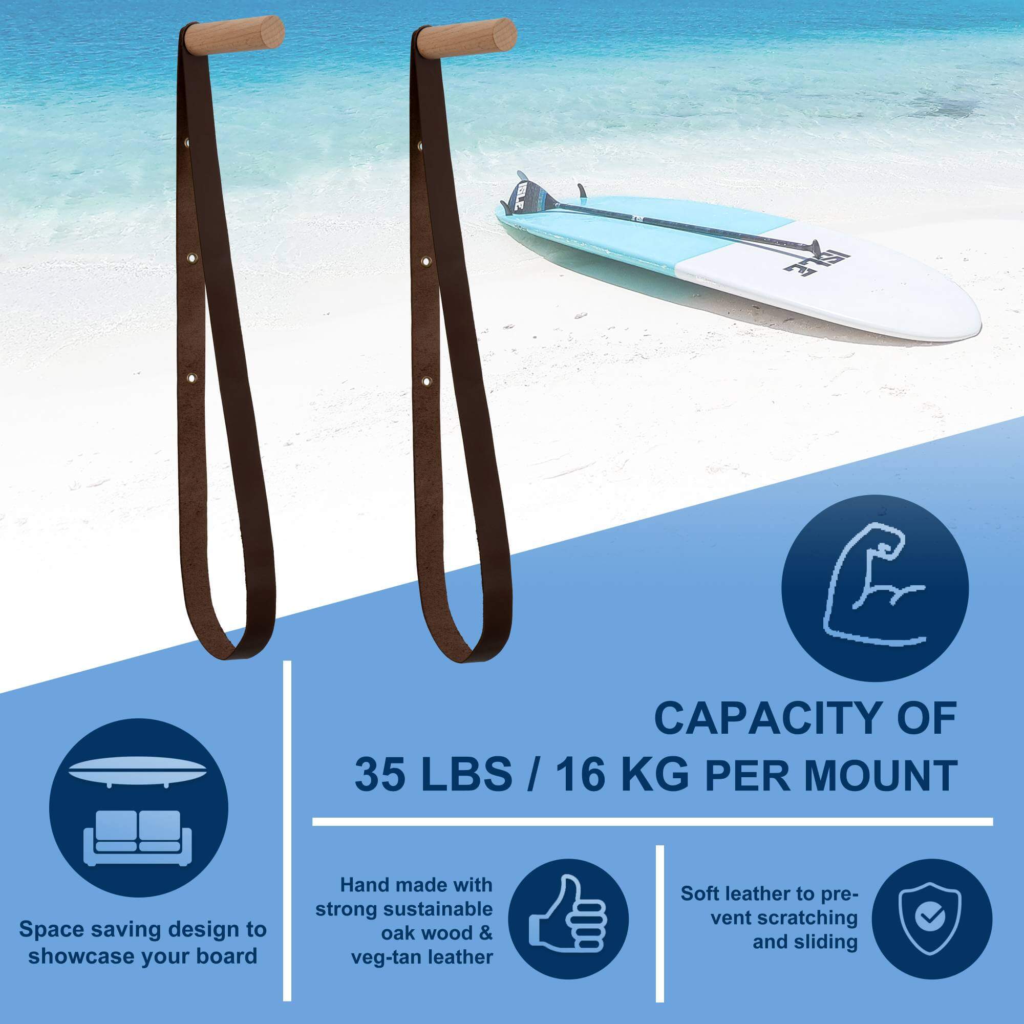 Best Leather Surfboard Wall Mount in Brown | Hang 11